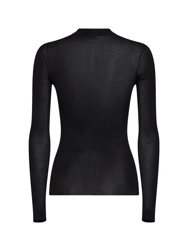 Saint Laurent Black Lightweight Ribbed Silk Knit Mock-neck Top