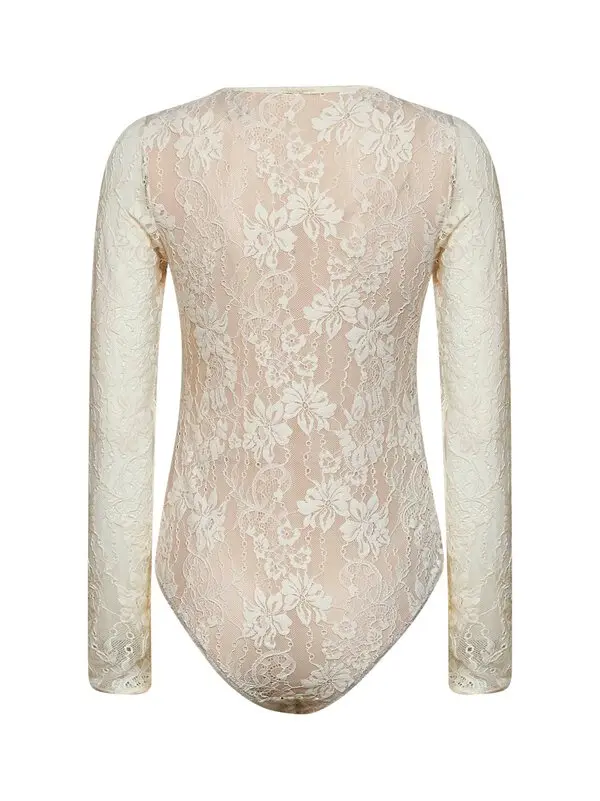 Zimmermann Cream Stretch Lace Long-sleeved Bodysuit