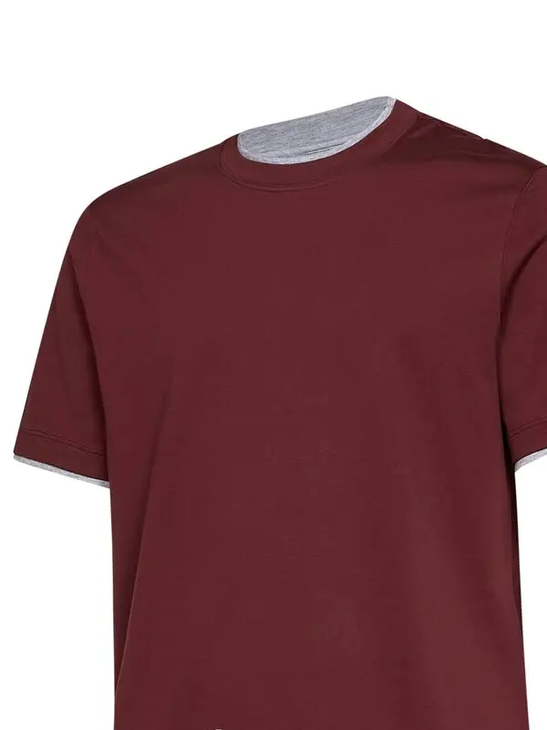 Brunello Cucinelli Lava Red Cotton Faux Layering T-shirt