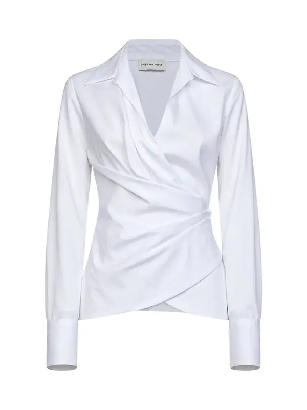 Dries Van Noten White Cotton Poplin Wrap Shirt