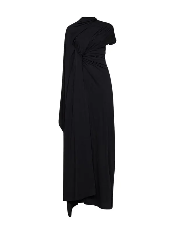 Balenciaga Black Thin Jersey Draped Cape Dress - Multicolor