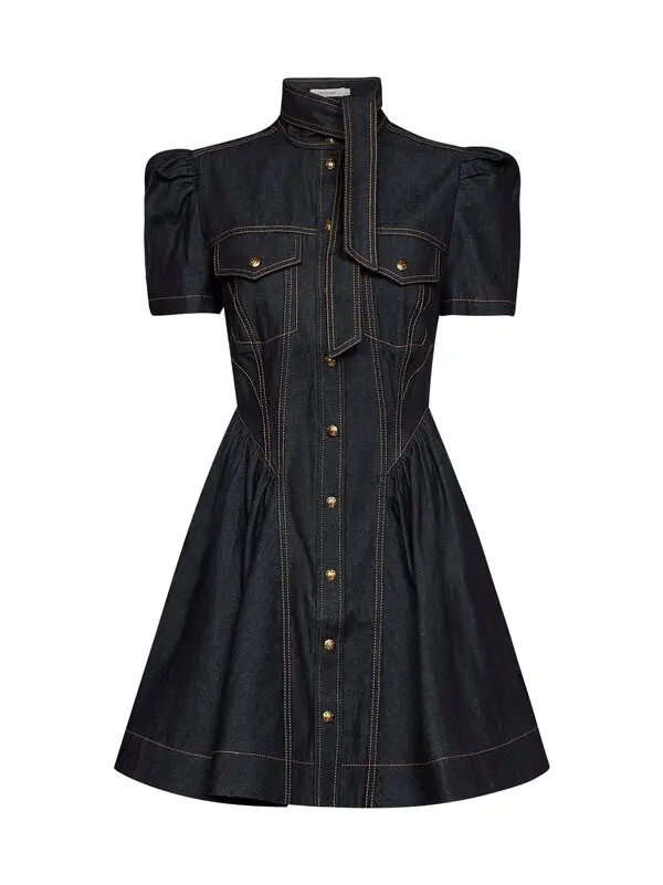 Zimmermann Onyx Blue Cotton Denim Corset Mini Dress