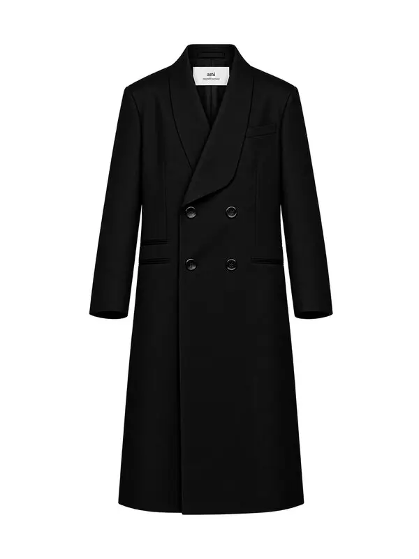 AMI Paris Black Virgin Wool Long Double-breasted Coat