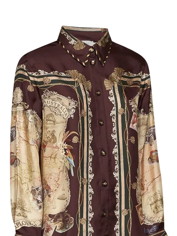 Zimmermann Plum Printed Silk Twill Valiant Shirt