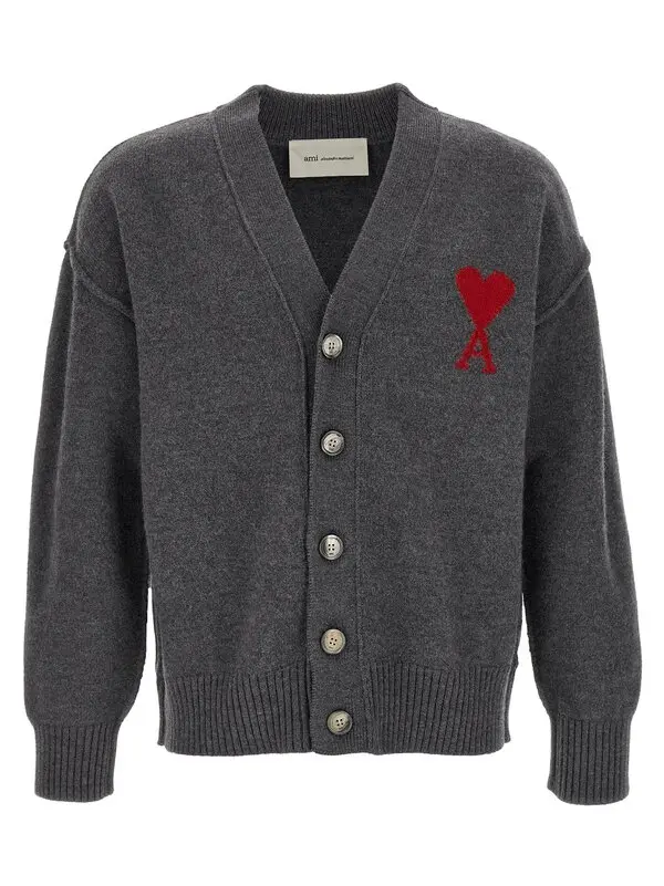 AMI Paris De Coeur' Cardigan - Gray