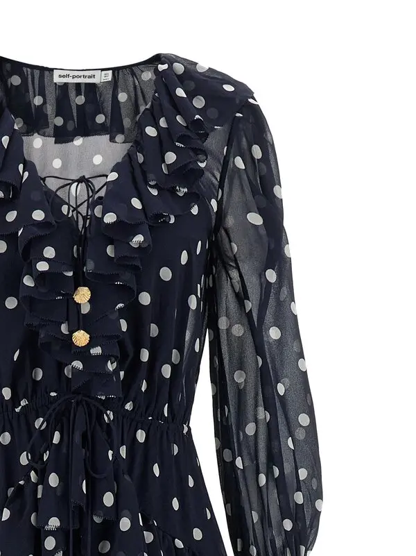 SELF-PORTRAIT Polka Dot Georgette Ruffle Maxi' Dress