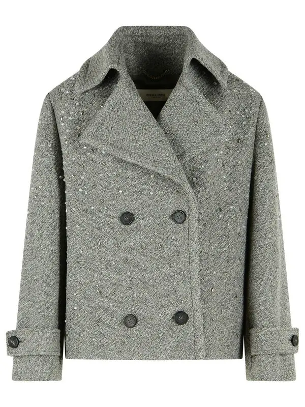 GOLDEN GOOSE Grey Virgin Wool Short Trench Coat
