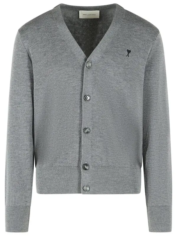 AMI Paris De Cœur' Grey Wool Cardigan