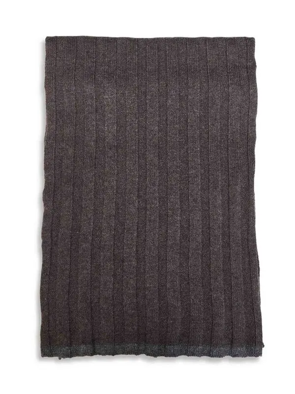 Brunello Cucinelli Dark Brown Ribbed Cashmere Knit Scarf