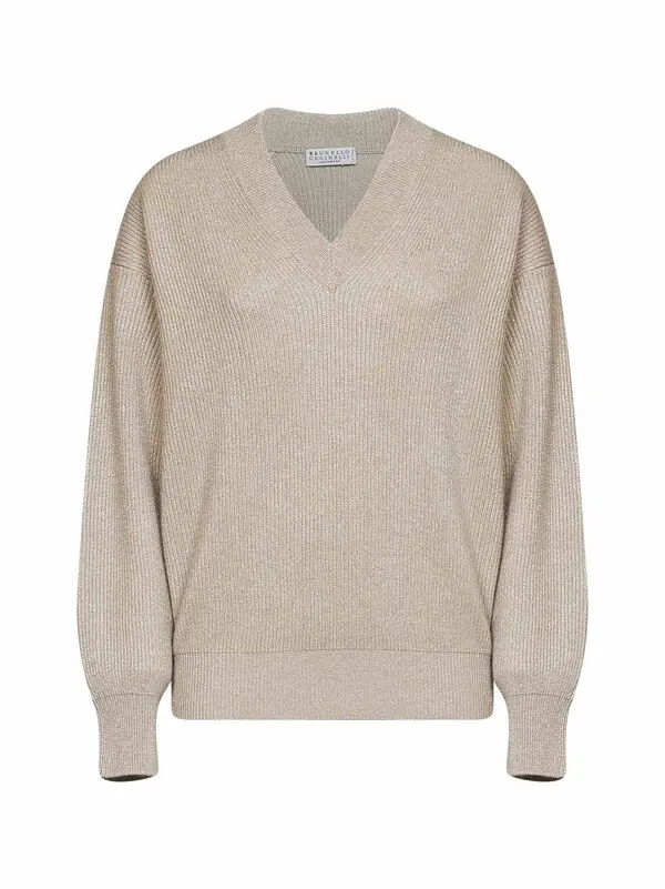 Brunello Cucinelli Feather Cashmere-blend Lamé Knit V-neck Sweater - Multicolor
