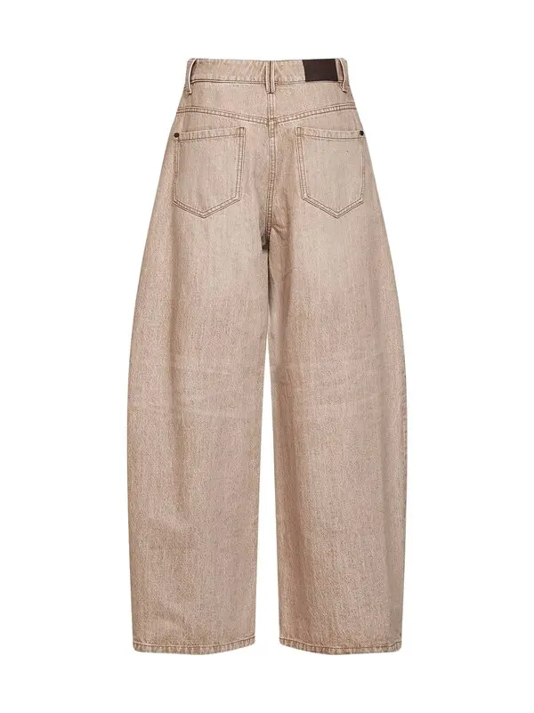 Brunello Cucinelli Desert Beige Authentic Denim Wide Jeans With Monili