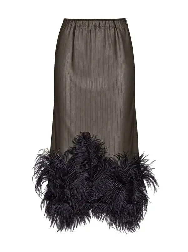 Attico Black Organza And Striped Poplin Superattico10 Layered Midi Skirt With Feathers - Multicolor