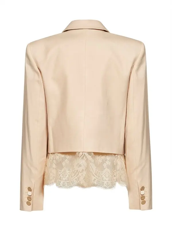Zimmermann Cream Stretch Wool And Lace Valiant Double-breasted Cropped Blazer