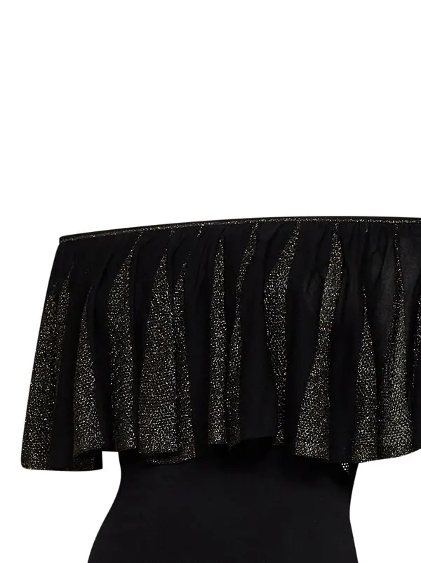 Zimmermann Black And Gold Metallic Knit Valiant Frill Top