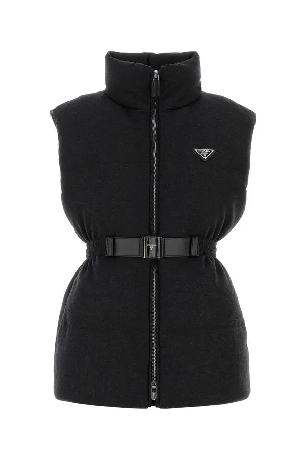 Prada Charcoal Wool Blend Sleeveless Down Jacket - Gray