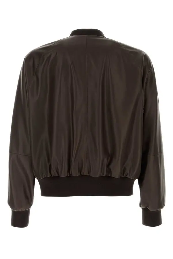 Giorgio Armani Chocolate Leather Bomber Jacket
