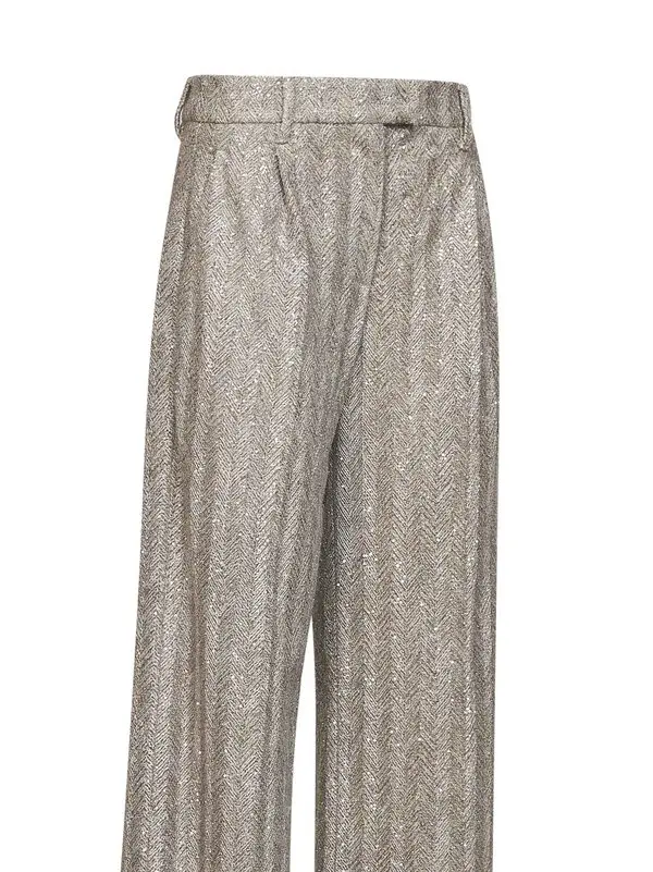 Brunello Cucinelli Grey Dazzling Chevron Embroidery Trousers