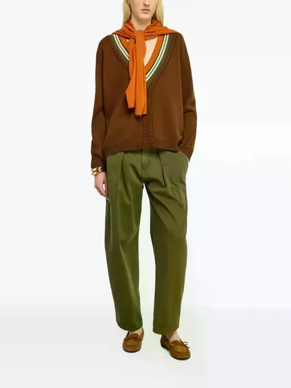 SEMICOUTURE Cable-knit Striped-trim Sweater - Brown