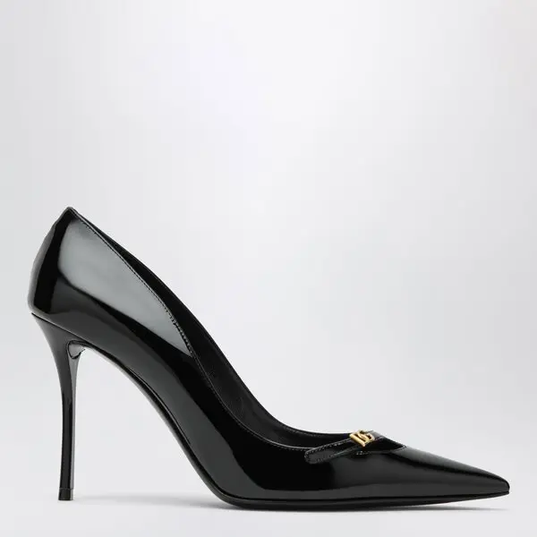 Dolce & Gabbana Patent Leather Pumps With Pointed Toe And Dg Logo Strap - Black