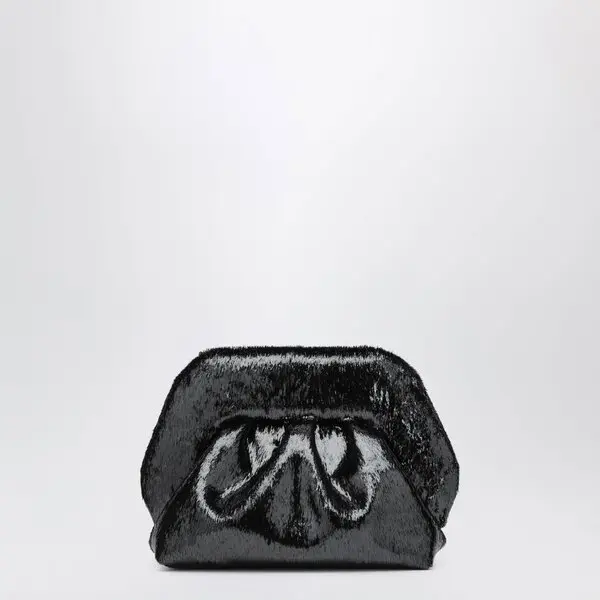 THEMOIRE Mini Glossy Bios Pouch With Pony-hair-effect Vegan Faux Leather & Magnetic Closure - Black
