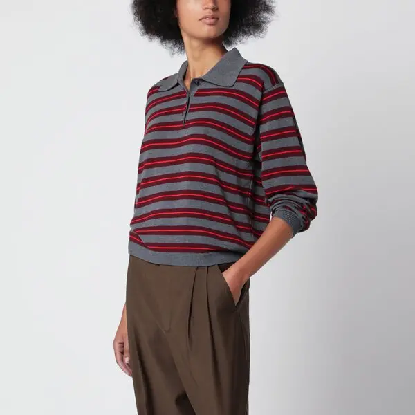 CORDERA Organic Cotton Striped Polo Shirt With Button Front, Long Sleeve, Slightly Oversized Fit