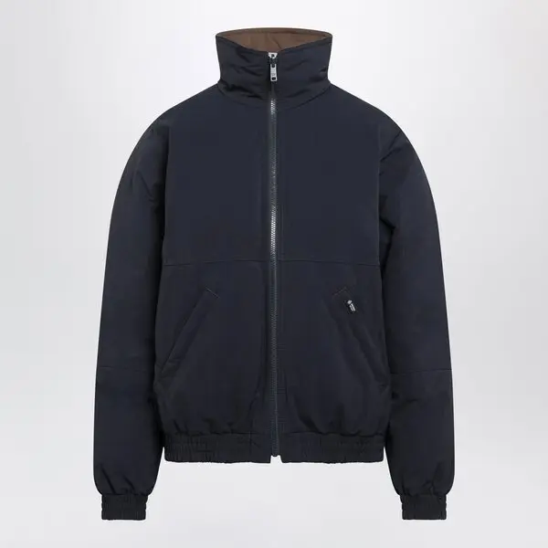 Prada Reversible Down Mini Jacket With High Collar And Logo Detail - Blue
