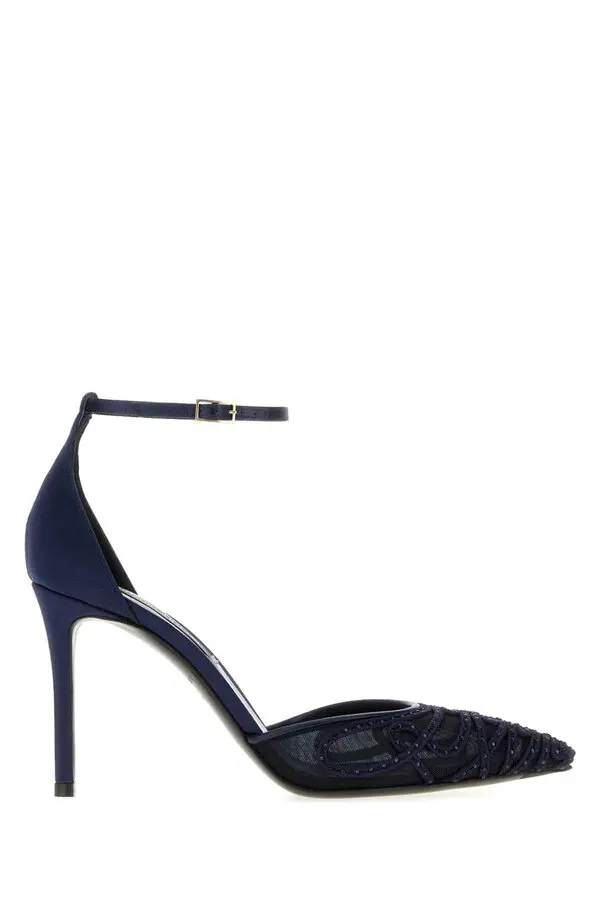 Giorgio Armani Navy Satin And Mesh Pumps With 10 Cm Heel