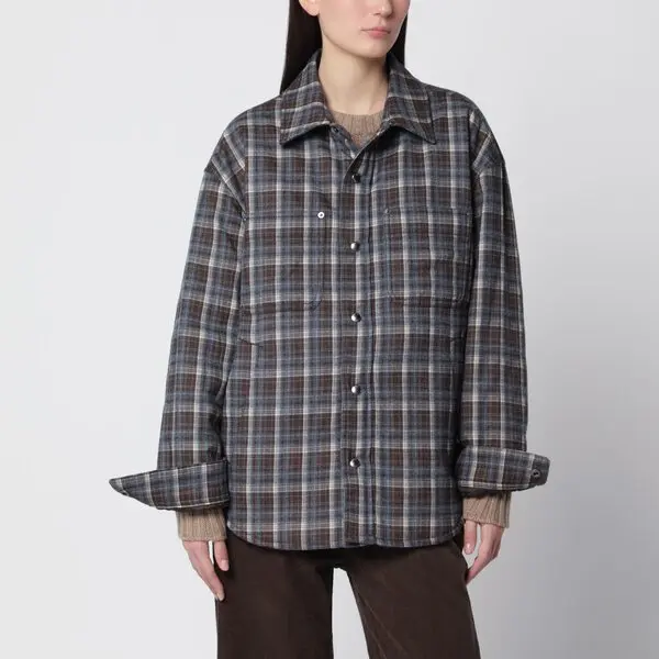 DUNST Quilted Check Flannel Overshirt With Snap Buttons