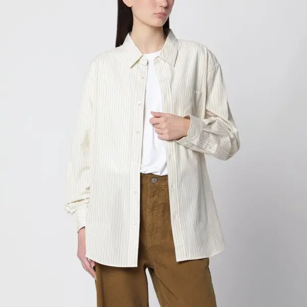 DUNST Dt Logo Double-stripe Cotton Casual Shirt