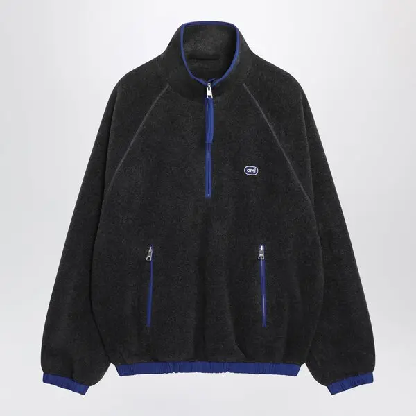 AMI Paris Charcoal Fleece Sweatshirt With Bouclé-effect Patch And Half-zip - Grey