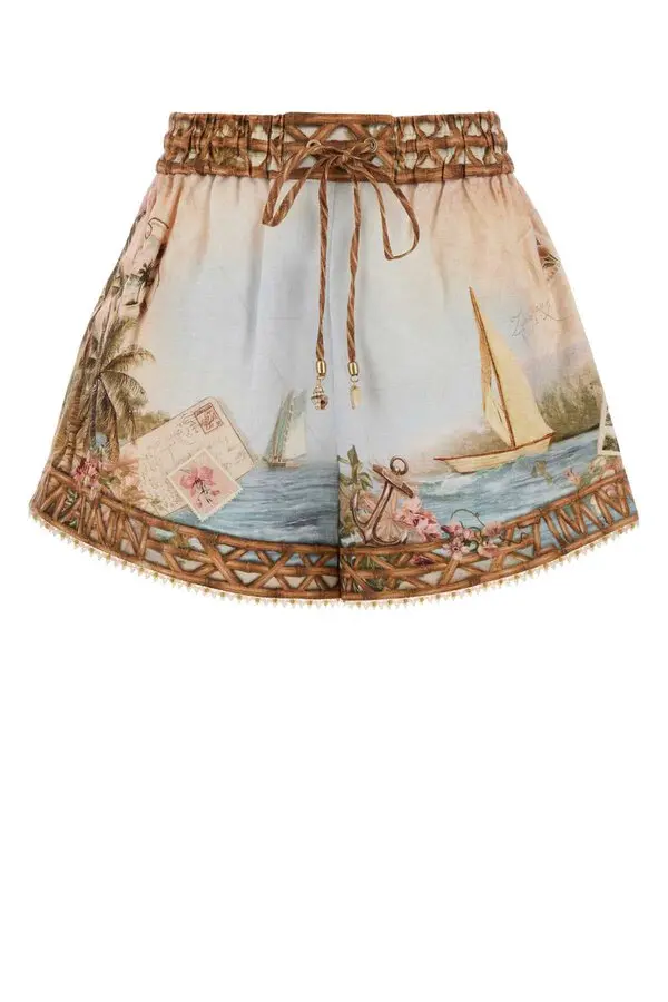Zimmermann Linen Mini Shorts - Printed