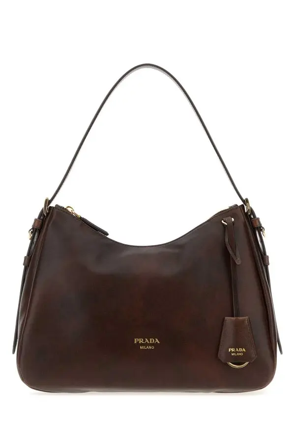 Prada Leather Shoulder Handbag, 33cm X 19cm X 10cm, Adjustable Strap For - Brown