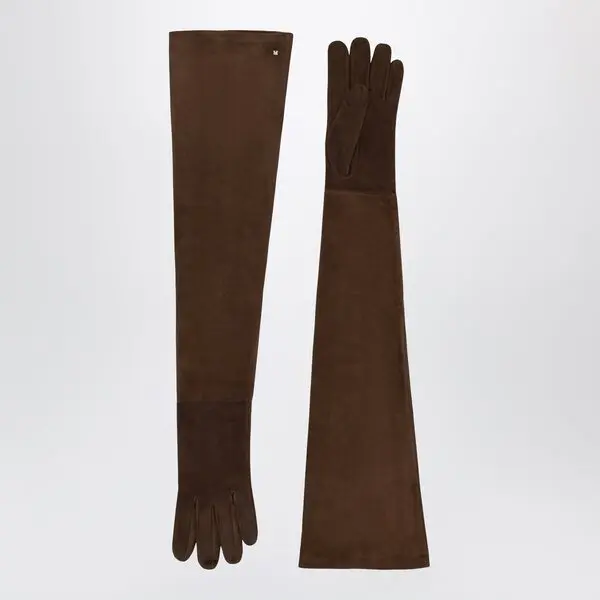 Max Mara Long Suede Nappa Gloves With M Monogram At The Wrist - Brown