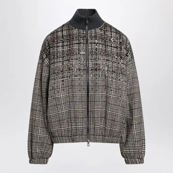 Brunello Cucinelli Dazzling Dégradé Mini Embroidered Bomber Jacket In Alpaca & Wool - Multicolor