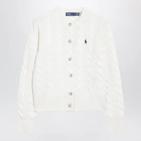 Polo Ralph Lauren Cable-knit Crew-neck Cardigan In Wool And Cashmere With Button Front - White
