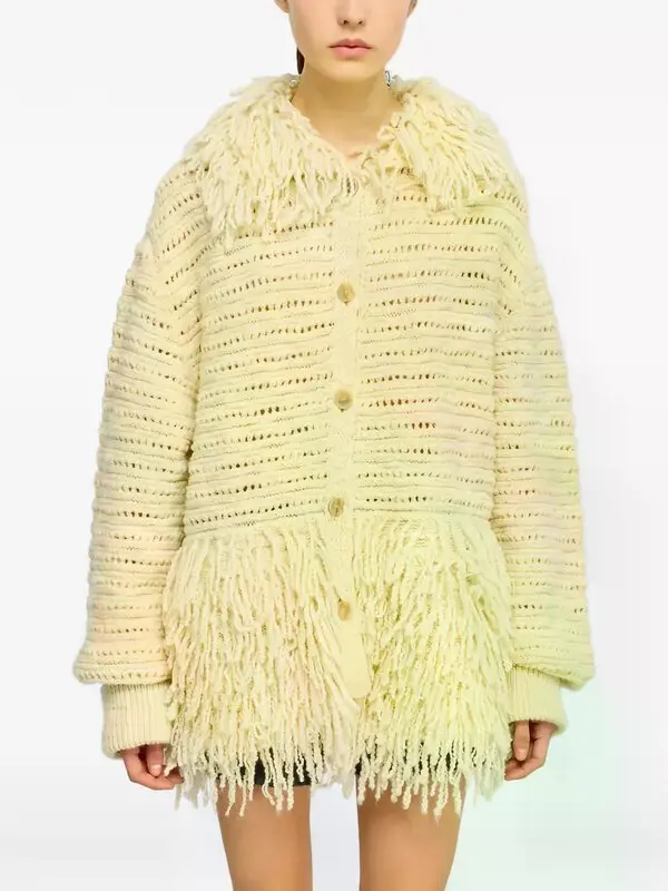 SEMICOUTURE Fringe-trimmed Wool Oversized Cardigan - Neutrals