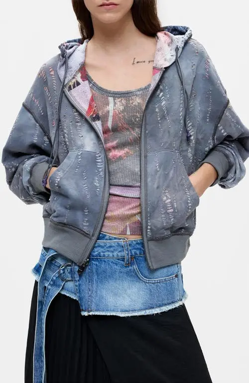 Desigual Reversible Zip Hoodie - Light Gray