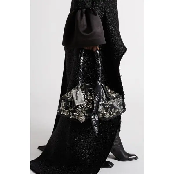 Alexander McQueen Manta Embellished Leather Shoulder Bag - Black/silver