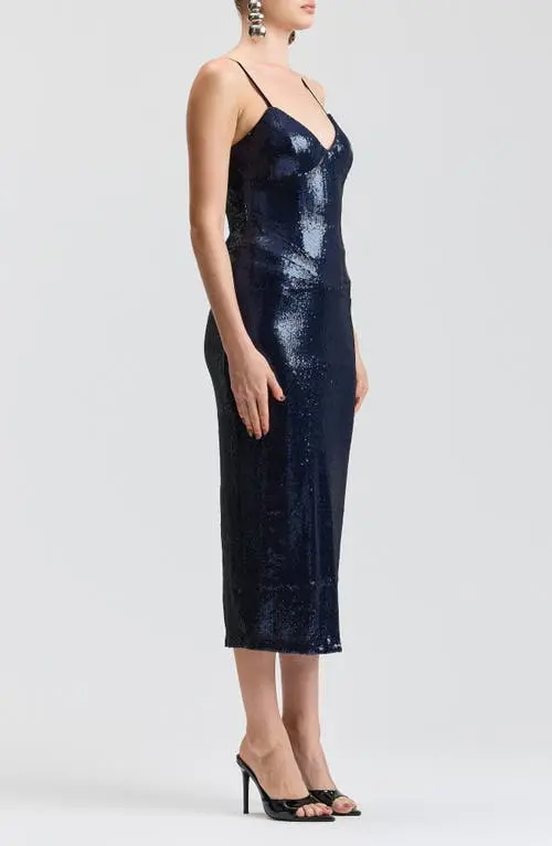 Avec Les Filles Sequined Bustier Midi Dress