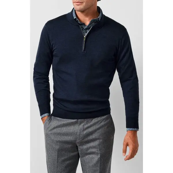 David Donahue Skipper Wool Blend Quarter Zip Sweater - Navy
