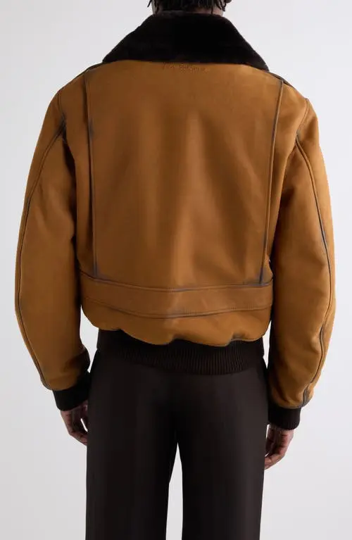 Acne Studios Lorby Genuine Shearling Collar Suede Bomber Jacket