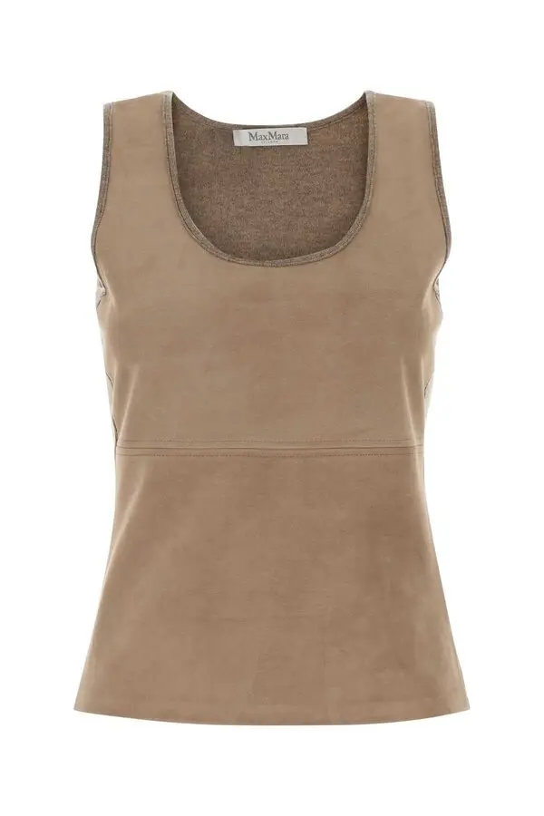 Max Mara Cappuccino Suede And Knit Accordo Tank Top - Brown