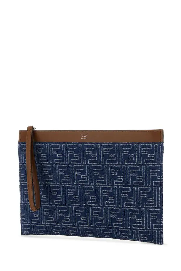 Fendi Embroidered Denim Clutch