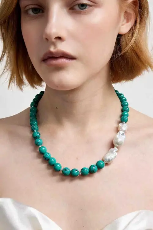 CLASSICHARMS Turquoise & Baroque Pearl Necklace
