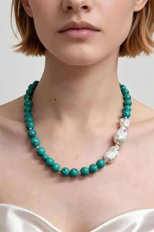 CLASSICHARMS Turquoise & Baroque Pearl Necklace