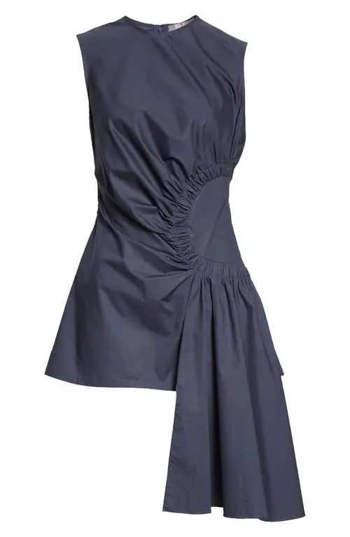 Lela Rose Asymmetrical Ruched Poplin Top