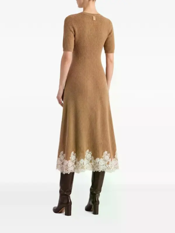 Alberta Ferretti Lace-trim Ribbed-knit Midi Dress