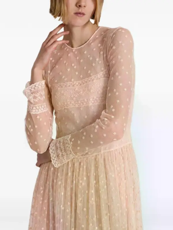 Alberta Ferretti Embroidered Lace-trim Midi Dress