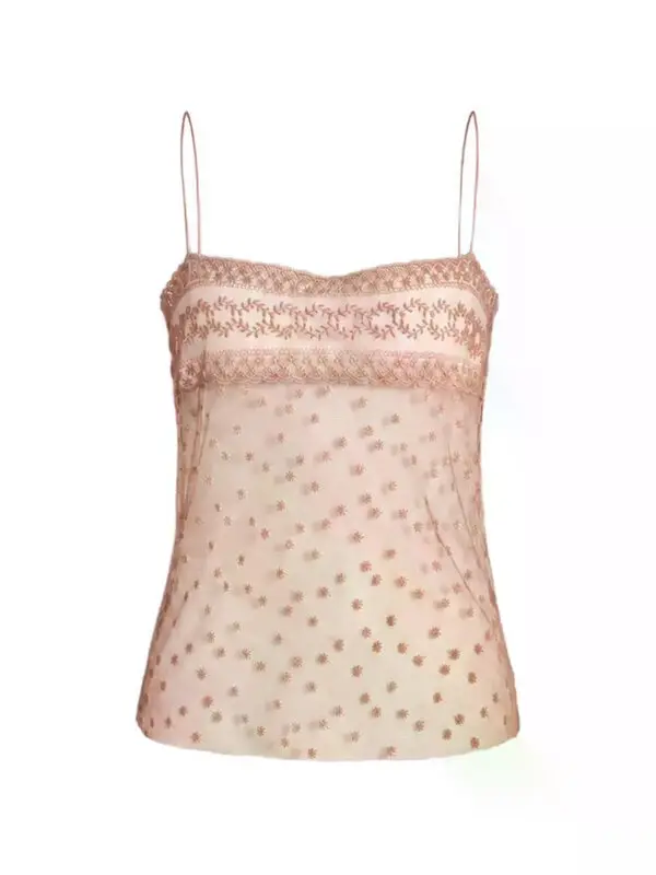 Alberta Ferretti Embroidered Sheer Camisole Top