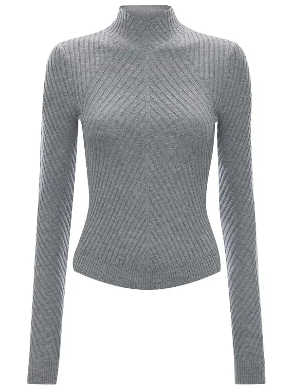 Victoria Beckham Maglione Georgia In Lana Merino Fine A Coste - Gray